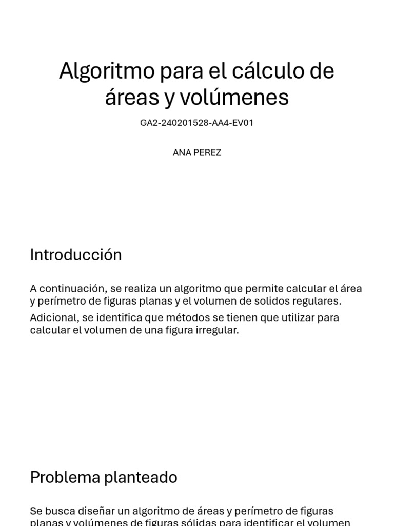 Algoritmo para El Cálculo de Áreas y Volúmenes GA2-240201528-AA4-EV01 | PDF