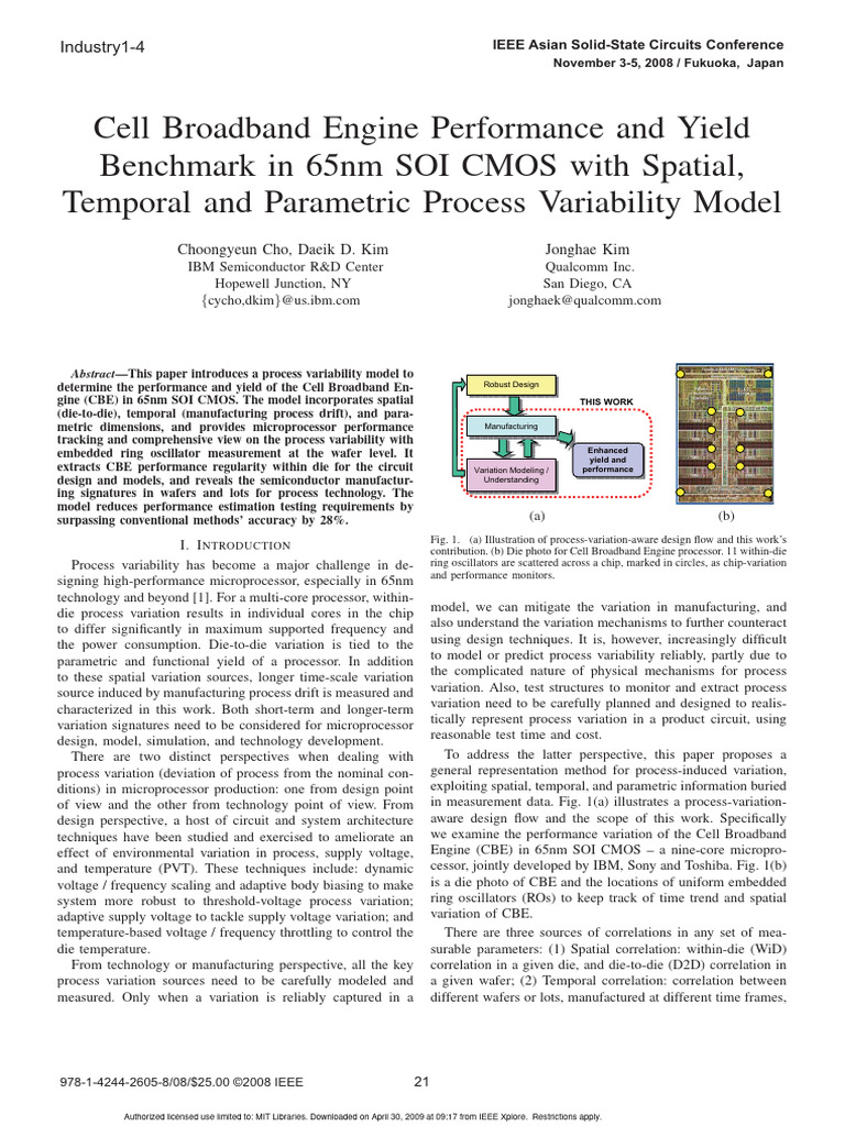 Cell Broadband Engine Performance And Yield Benchmark In 65nm Soi Cmos With Spatial Temporal