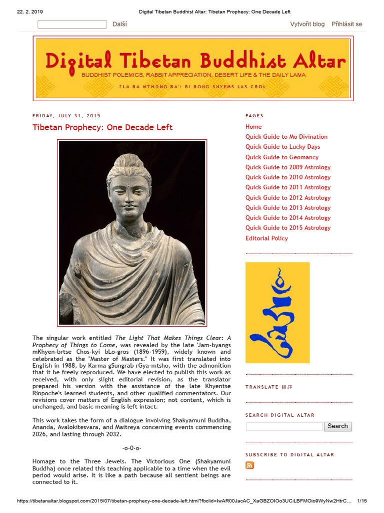 Digital Tibetan Buddhist Altar - Tibetan Prophecy - One Decade Left ...