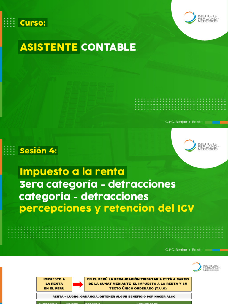 SESION 4 - ASISTENTE CONTABLE - Benjamin Bazan | PDF | Impuestos | Impuesto sobre la renta