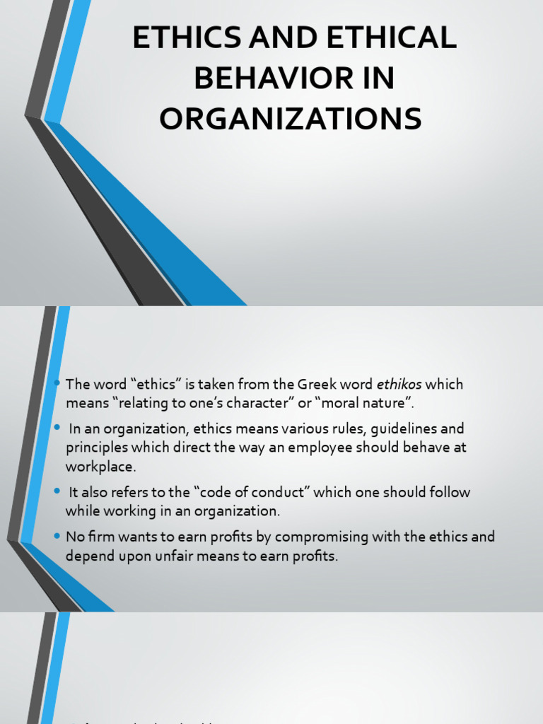 Ethics and Ethical Behavior in Organizations | PDF | Classical ...