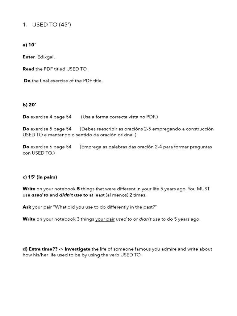 Week 1 Grammar Used To | PDF