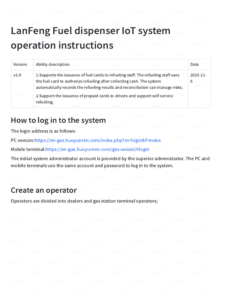 LanFeng Fuel Dispenser IoT System Operation Instructions | PDF | Filling Station | Computing