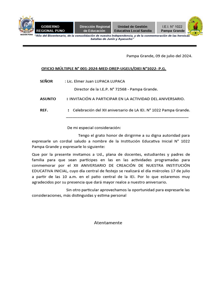 Oficio Por Aniversario | PDF