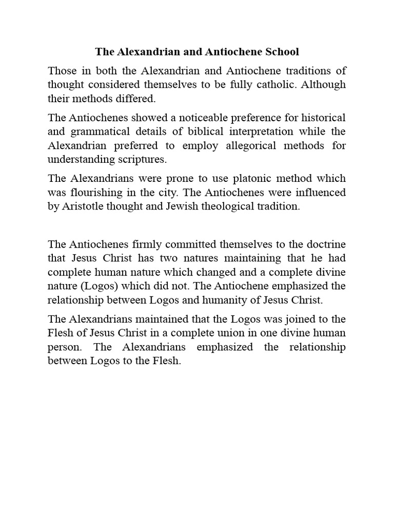Alexandrian vs Antiochene Schools of Thought | PDF | Council Of ...