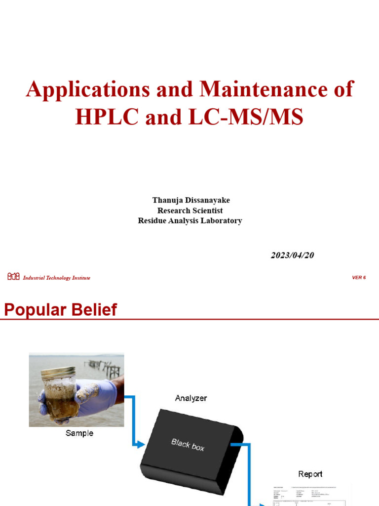 Applications and Maintanance of HPLC and LCMSMS | PDF | High ...