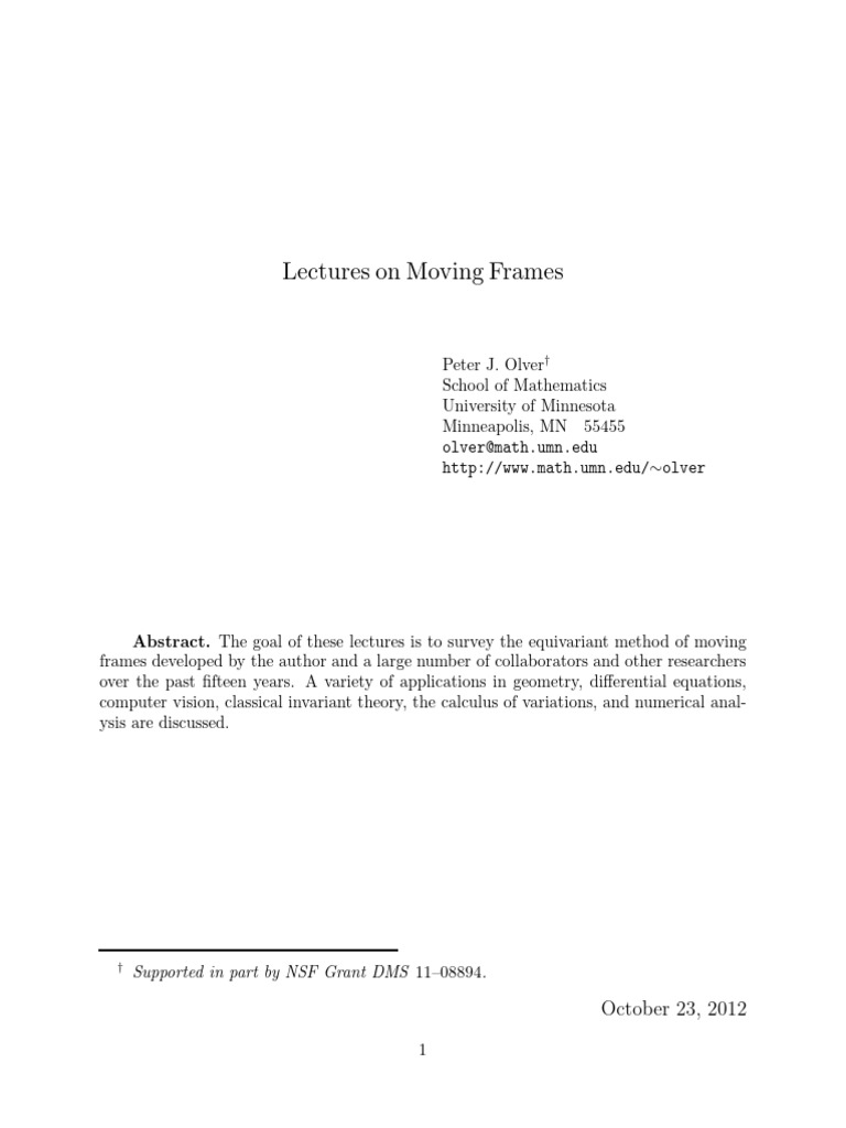 Lectures On Moving Frames | PDF | Differentiable Manifold | Lie Groups
