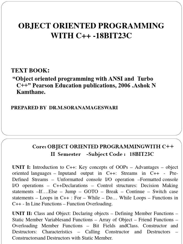 UNIT1 | PDF | C++ | Object Oriented Programming