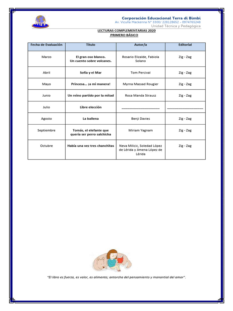 Lecturas Complementarias de Primero A Cuarto Basico | PDF