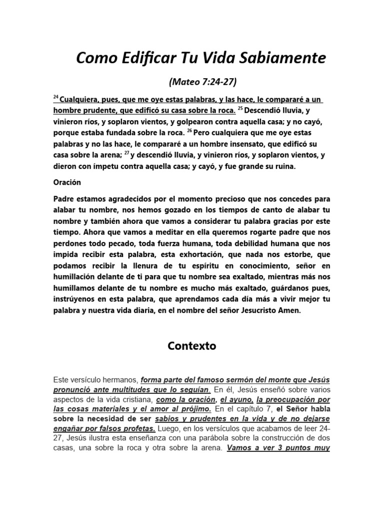 Como Edificar Tu Vida Sabiamente | PDF | Oración | Jesús