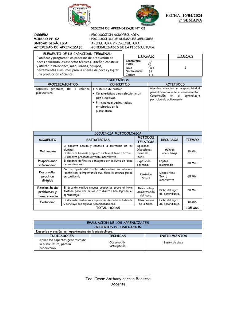 SESION DE APRENDIZAJE N° 2.2 | Descargar gratis PDF | Aprendizaje | Evaluación