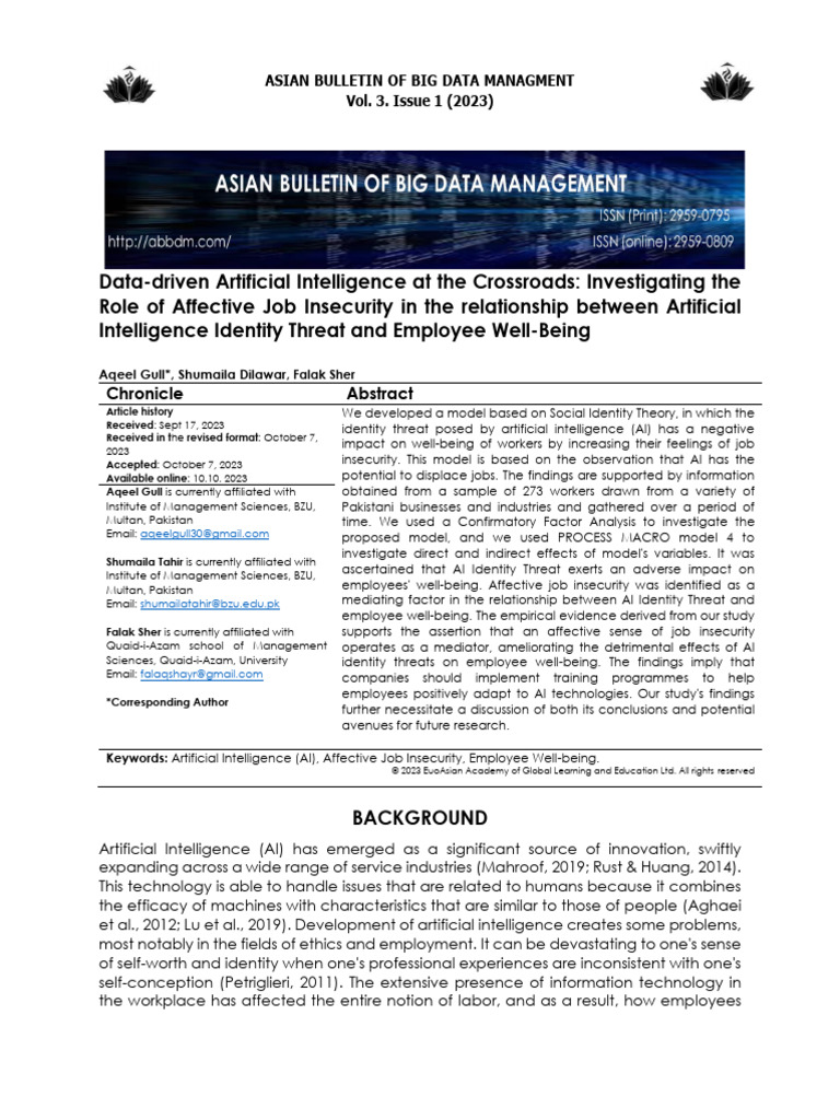 Data Driven Artificial Intelligence at The Crossroads | PDF | Psychology | Behavioural Sciences