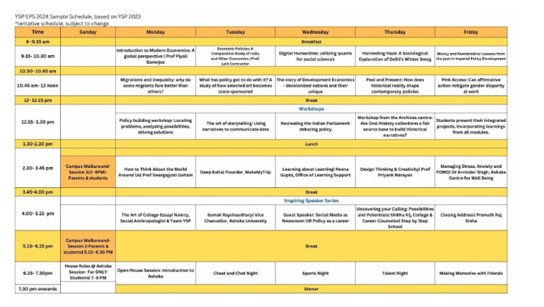 YSP Schedule EPS 2024 | PDF