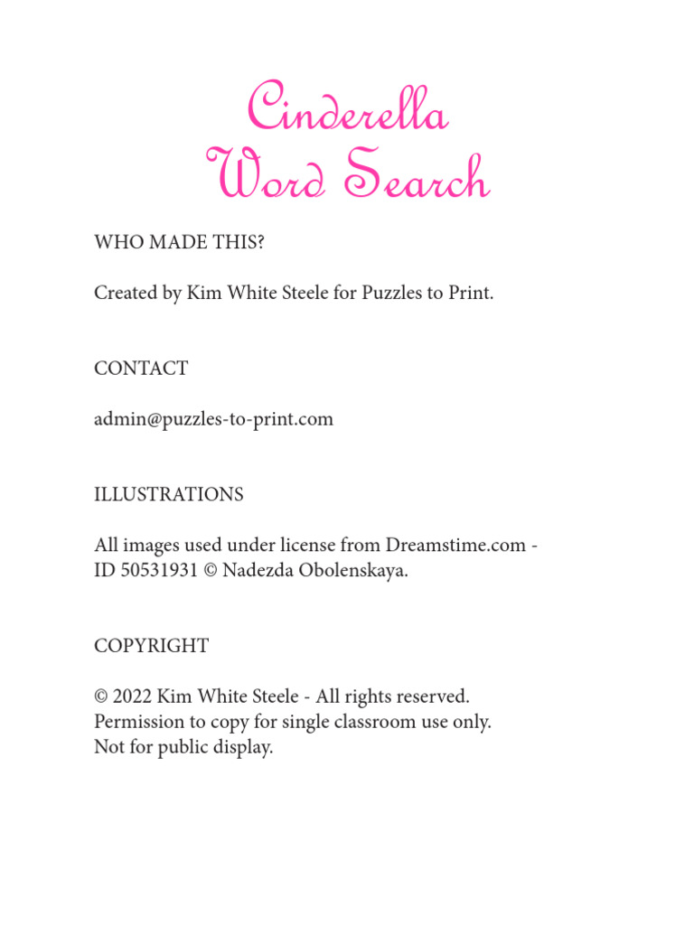 Cinderella Word Search | PDF | Word Search | Cinderella