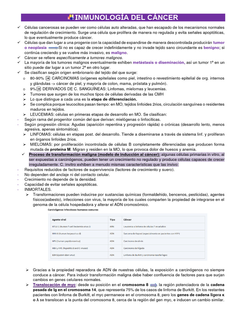 CANCER (Resumen Inmunologia Andrea Varela) | PDF | Cáncer | Citocina