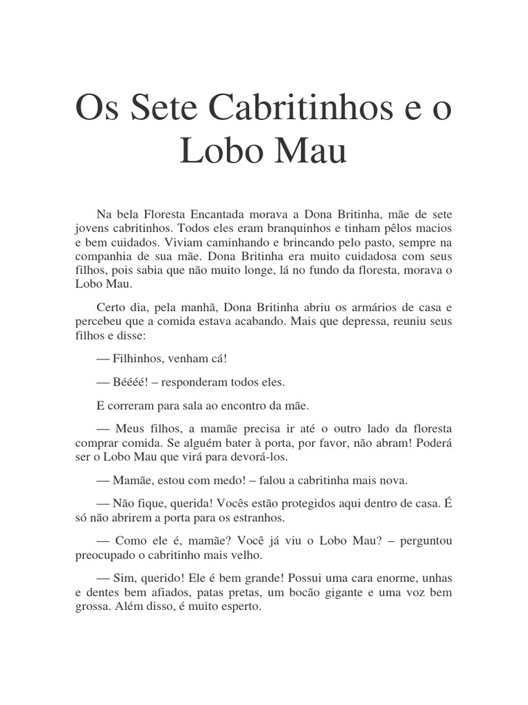 Os Sete Cabritinhos e o Lobo Mau | PDF