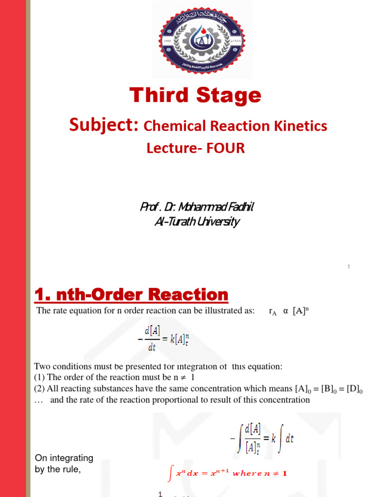 LECTURE FOUR - 3rd Stage | PDF | Chemical Equilibrium | Reaction Rate