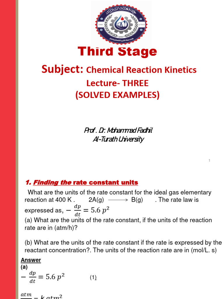 Lecture THREE- 3rd Stage | PDF | Reaction Rate | Reaction Rate Constant