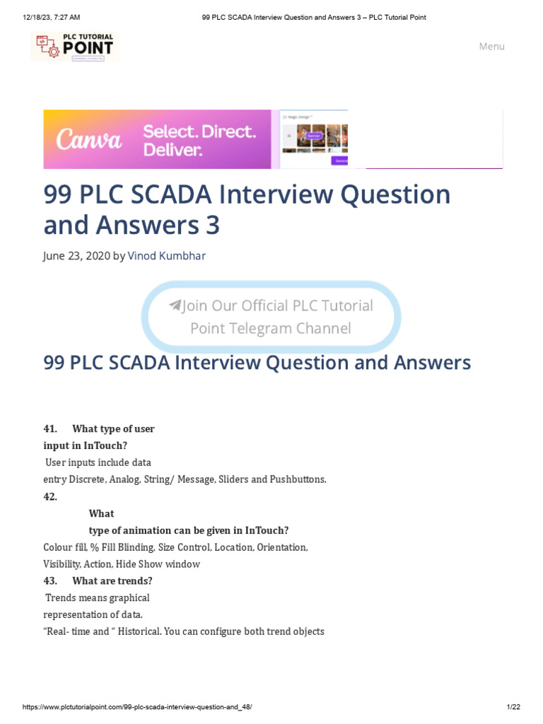 PLC SCADA Interview Q&A Guide | PDF | Programmable Logic Controller ...