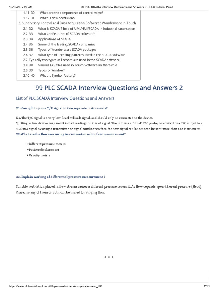 99 PLC SCADA Interview Questions and Answers 2 - PLC Tutorial Point | PDF | Pressure Measurement ...