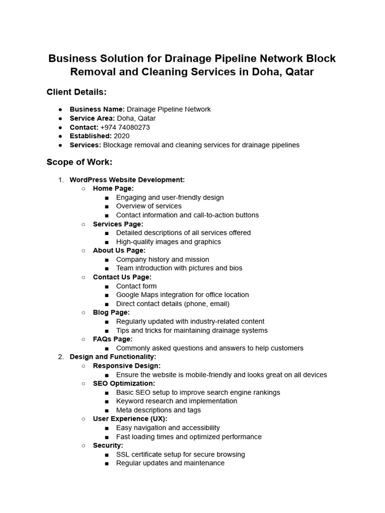 Business Solution Proposal For Drainage Pipeline Network | PDF | Search Engine Optimization ...