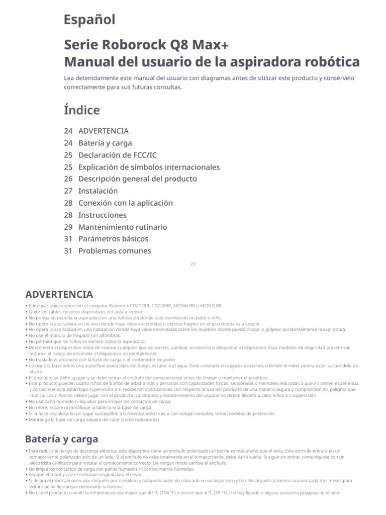 Roborock Q8 Max+ FCC ES-LA Manual | PDF | Aspiradora | Enchufes y tomas de corriente alterna
