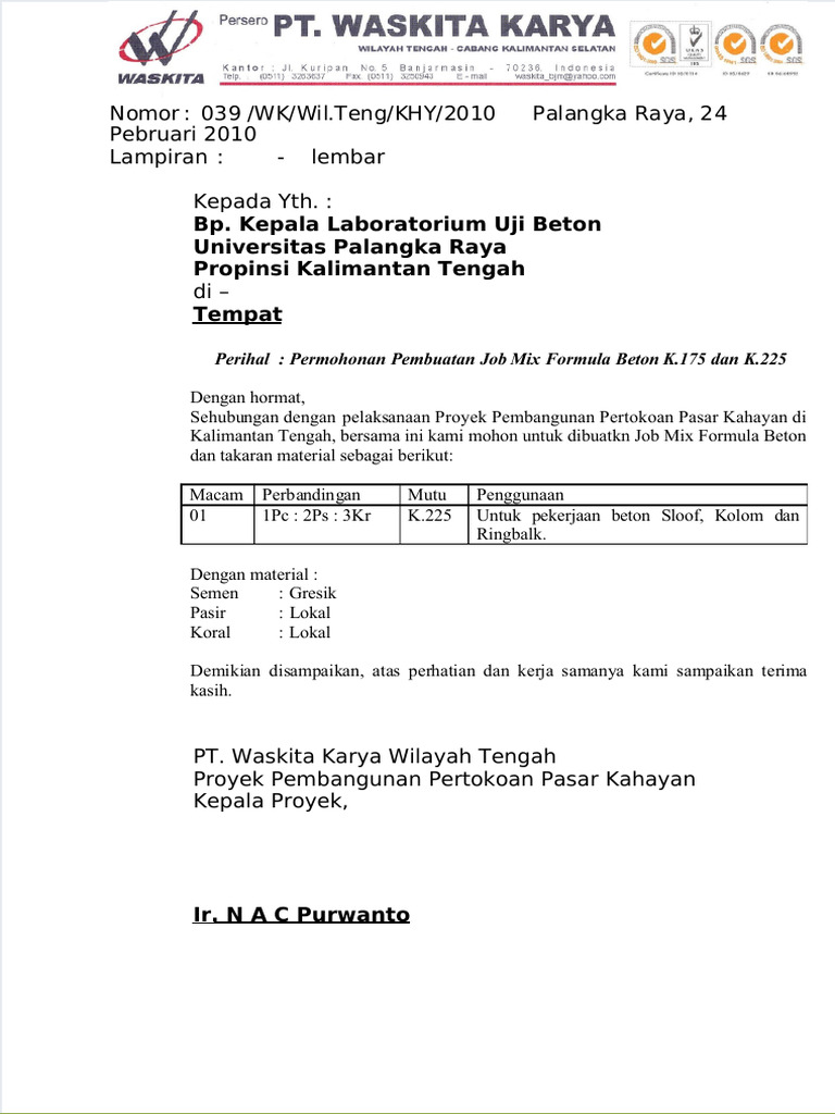 Permohonan Job Mix Formula Beton | PDF