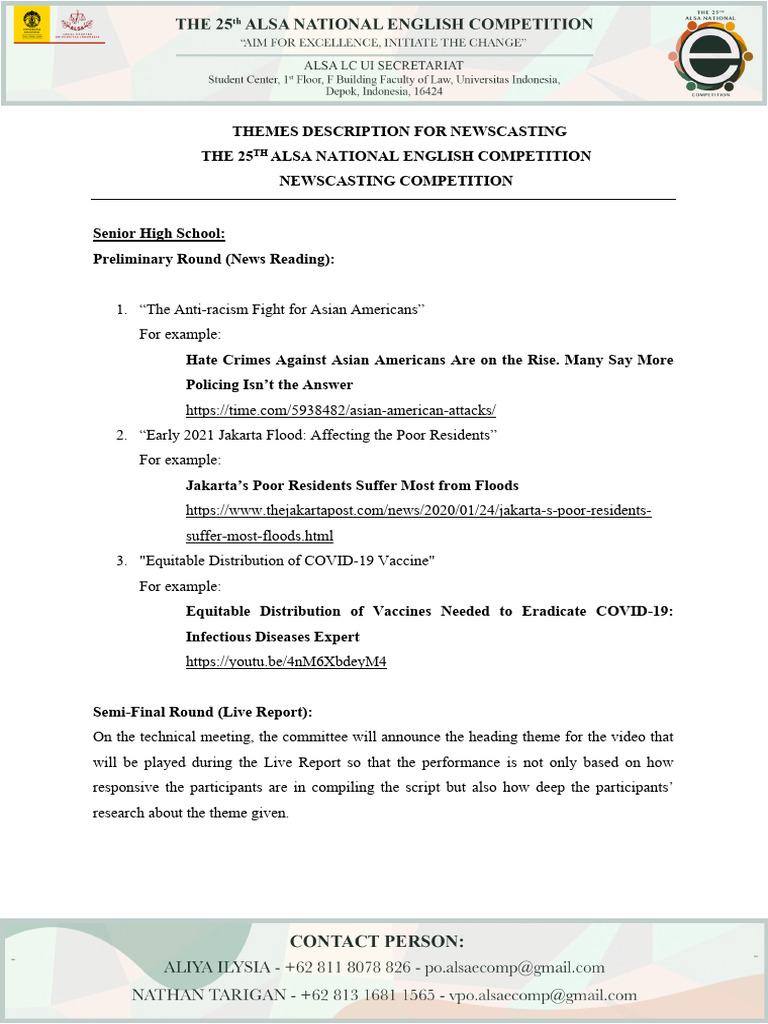 Themes For Newscasting ALSA E-Comp 2021 | PDF | Public Health