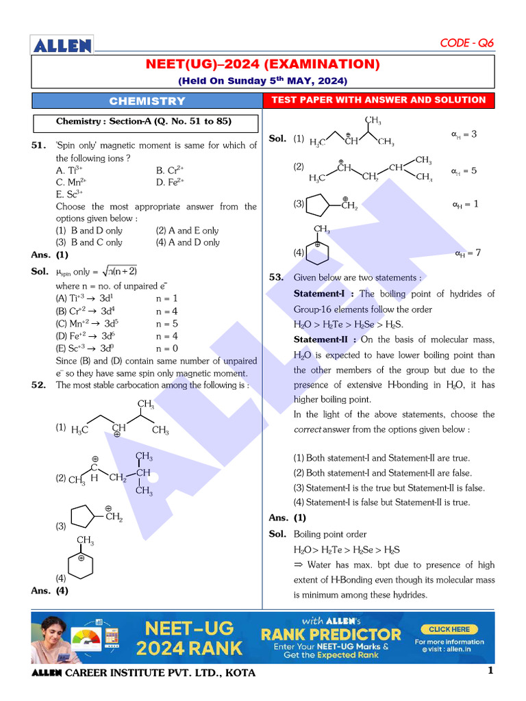 Chemistry Paper With Answer and Solution (2) Compressed | PDF ...