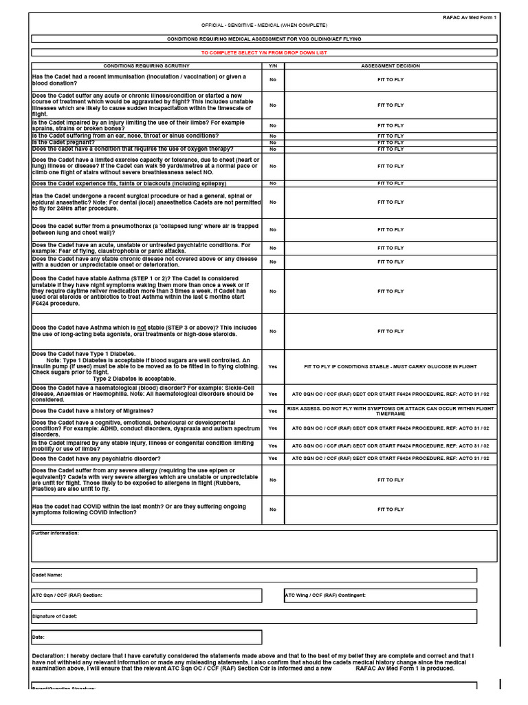 RAFAC Av Med Form 1 Overview | PDF | Diabetes | Asthma
