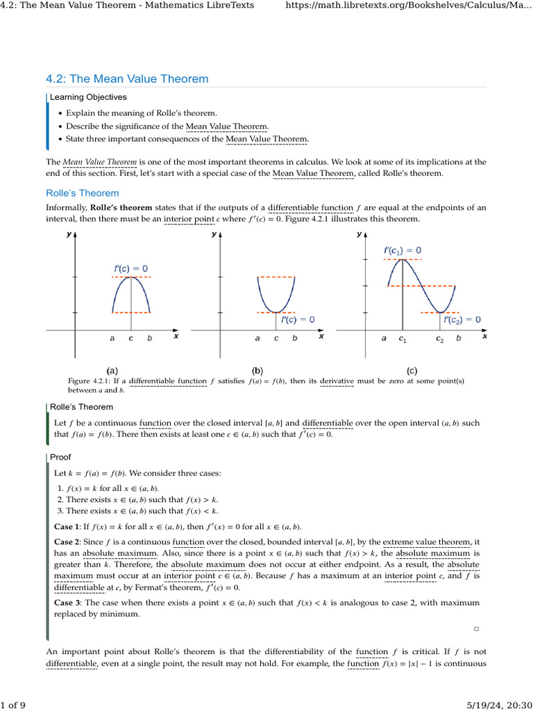 4.2 The Mean Value Theorem - Mathematics LibreTexts | PDF | Theorem ...