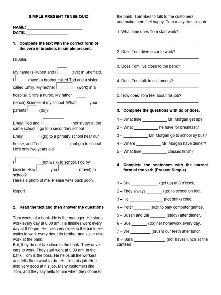 Simple Present Tense Quiz | PDF