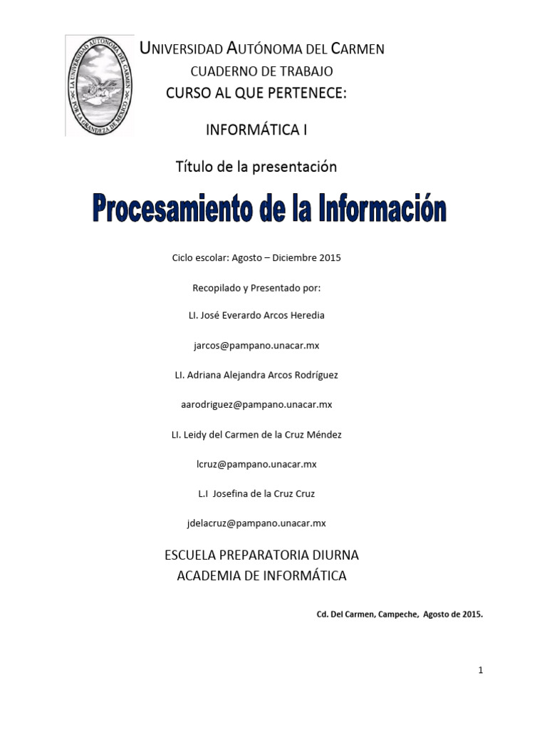Cuaderno 1 Trabajo Informatica I | PDF | Hardware de la computadora | Periférico