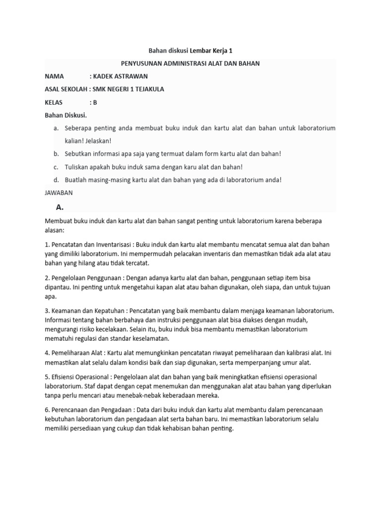 Bahan Diskusi Lembar Kerja 1 | PDF
