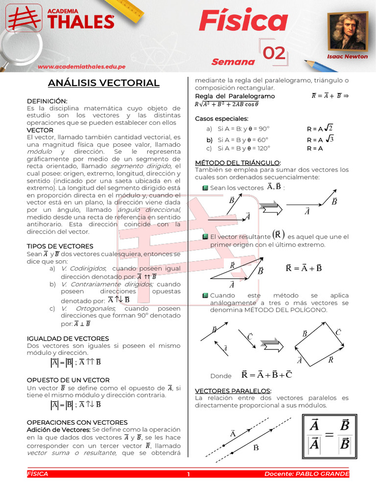 Semana 02. Análisis Vectorial | PDF | Vector Euclidiano | Álgebra