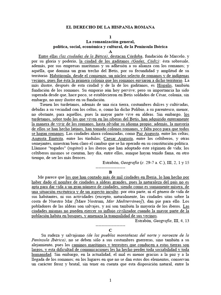Textos de Historia Del Derecho. Leccion 2a. Hispania Romana | PDF ...