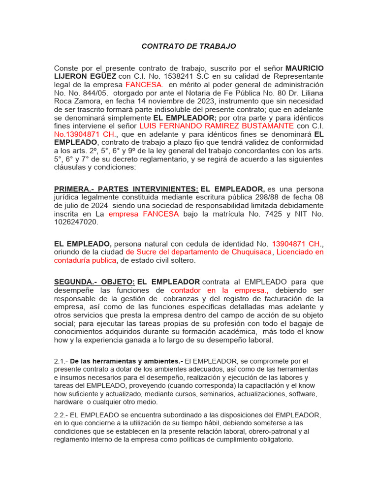 Contrato de Trabajo | Descargar gratis PDF | Derecho laboral | Business