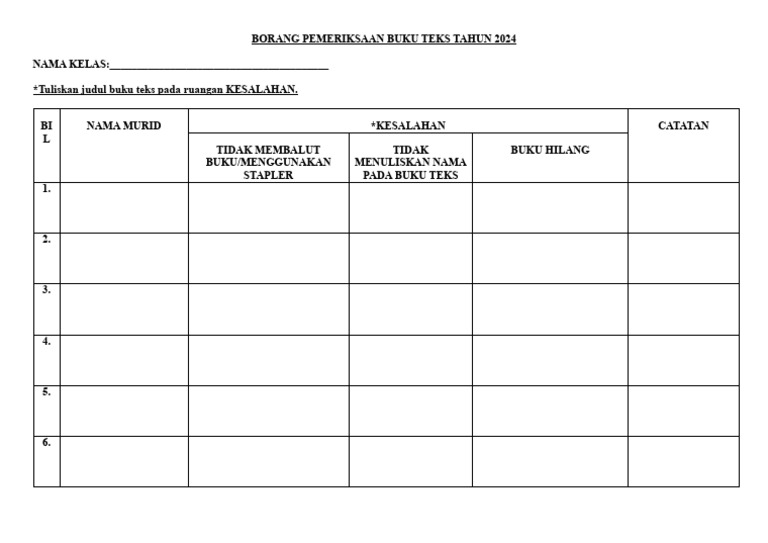 Borang Pemeriksaan Buku Teks Tahun 2024 | PDF