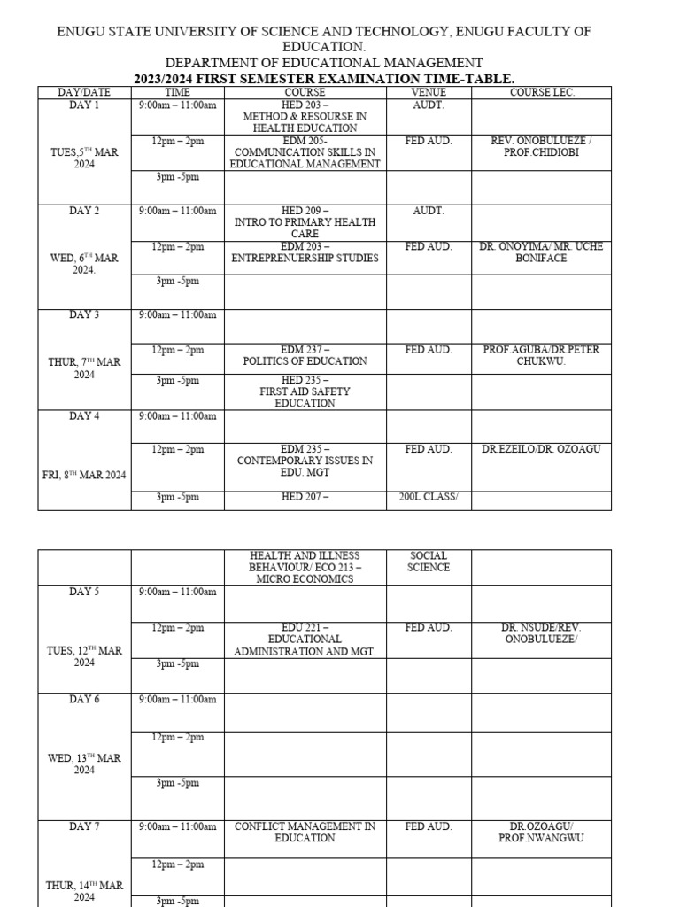Edm Time Table Template | PDF
