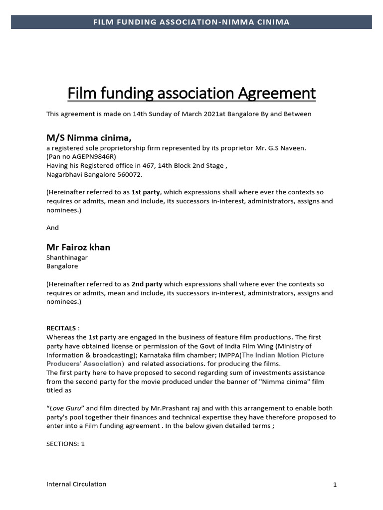 Film Funding Agreement for "Love Guru" | PDF | Economies