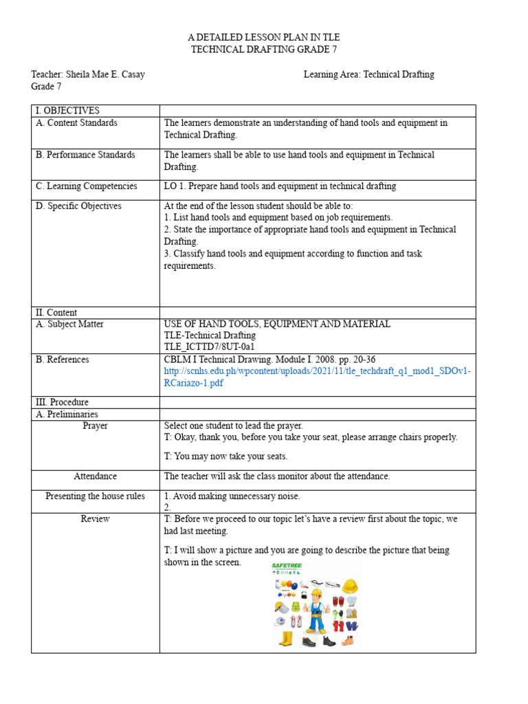 A Detailed Lesson Plan in Tle | PDF | Technical Drawing | Drawing