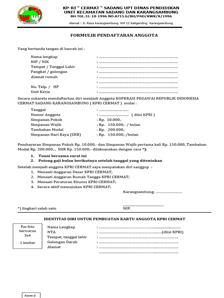 FORMULIR Pendaftaran ANGGOTA 4 | PDF