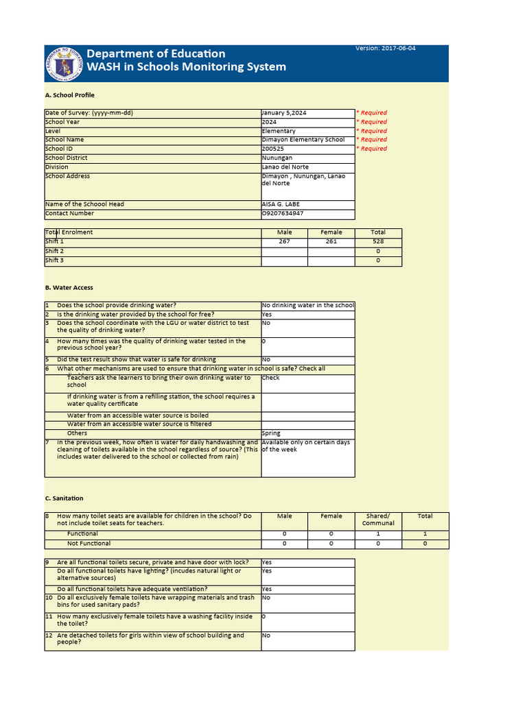 DES 2022 2023 WinS Monitoring System | PDF | Hand Washing | Sanitation