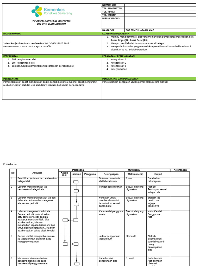 Draft SOP Pemeliharaan Alat Lab 2024 | PDF | Teknologi & Rekayasa