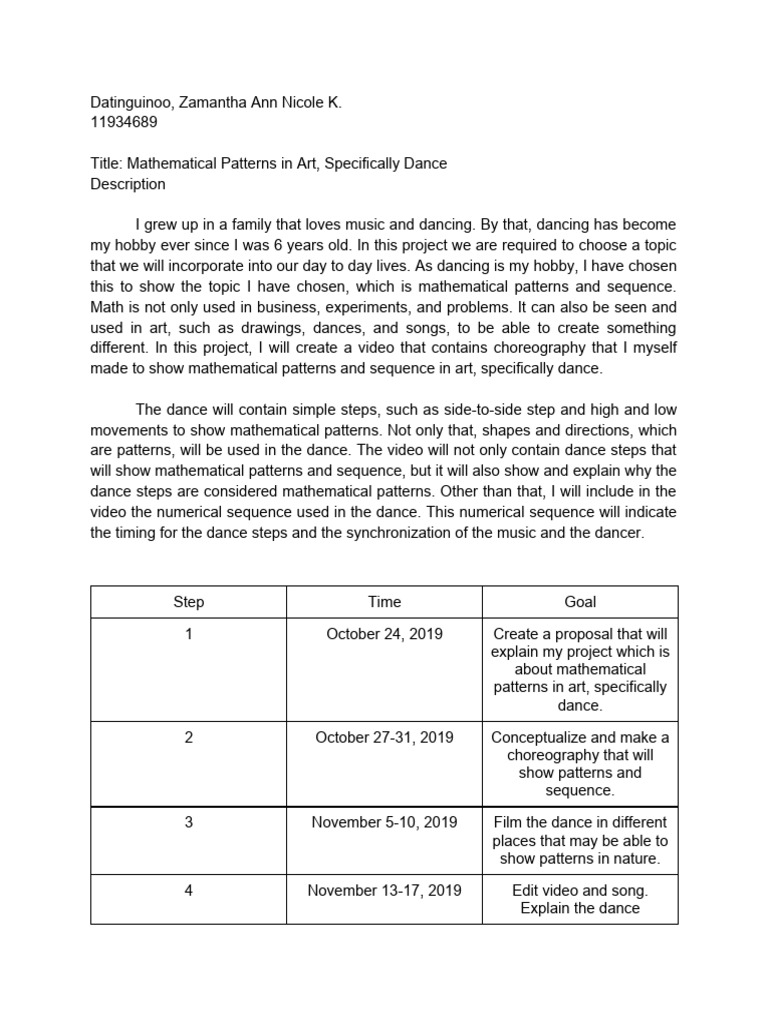 Individual Project Proposal (GEMATMW) | PDF | Dances | Choreography