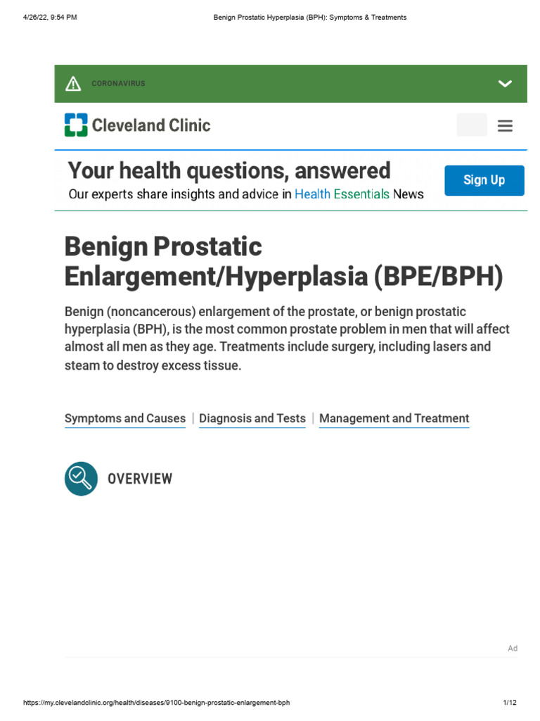 Benign Prostatic Hyperplasia (BPH) - Symptoms & Treatments | PDF ...