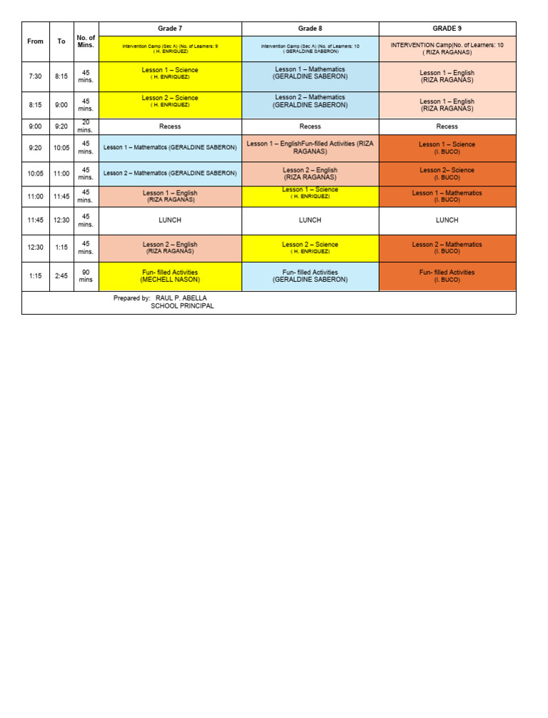 JHS NLC Class Program Final | PDF