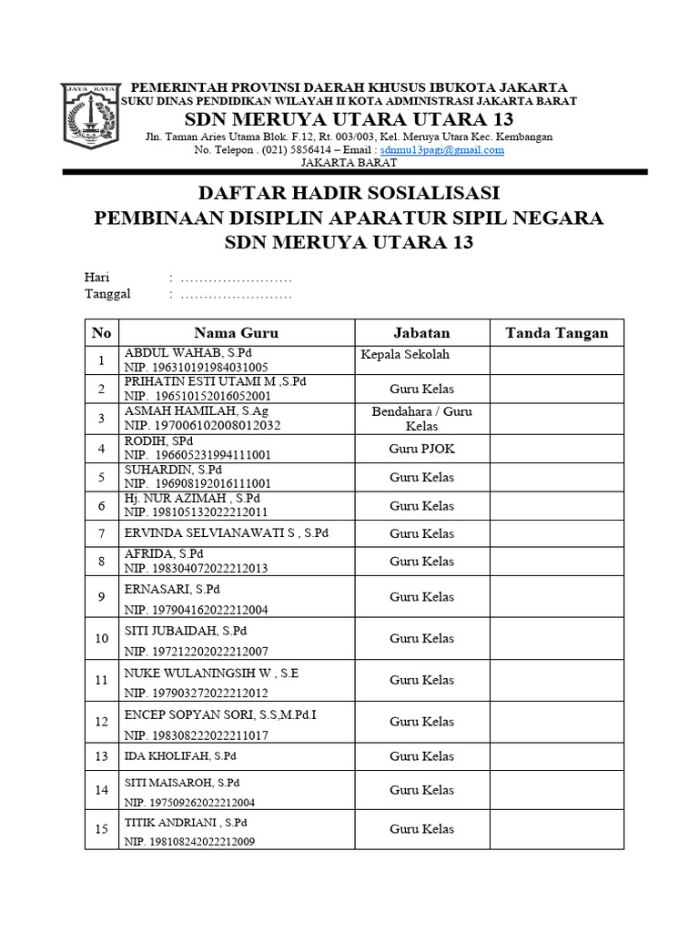 Sosialisasi Disiplin ASN di SDN Meruya | PDF