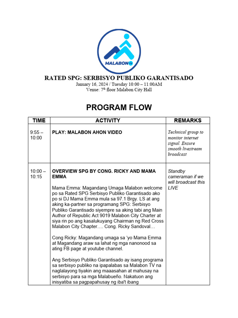 Rated SPG Program Flow With Script | PDF