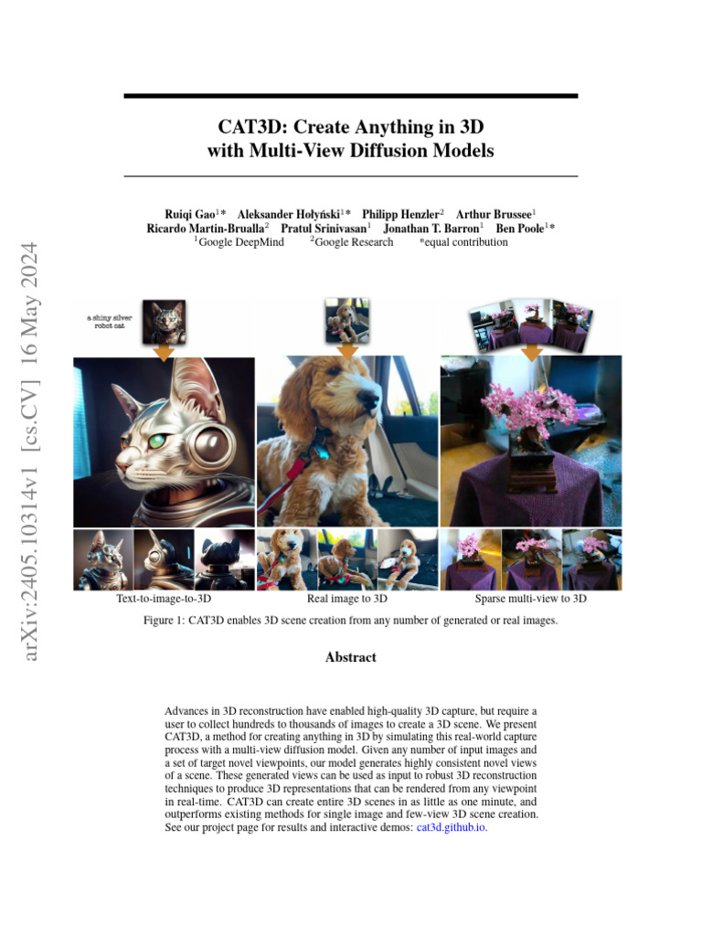 2024_CAT3D_Gao et al | PDF | 3 D Computer Graphics | Artificial Intelligence